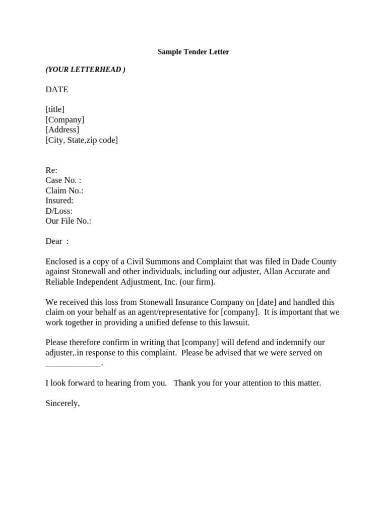 Tender Letter 1 | PDF