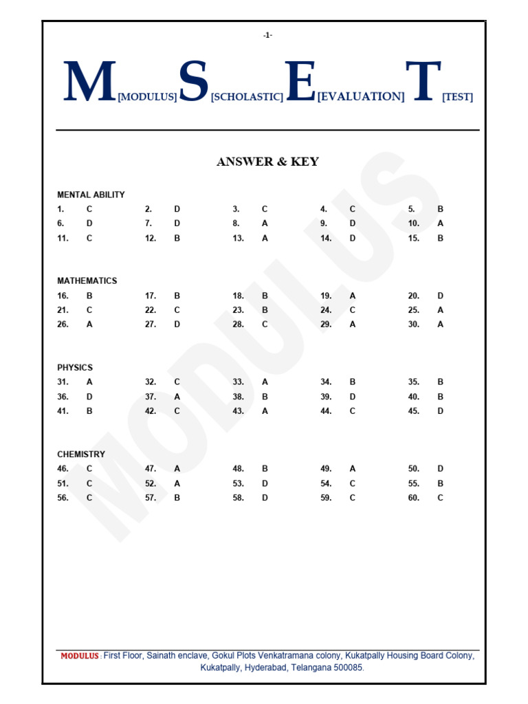 Mset Sample Key Paper | PDF