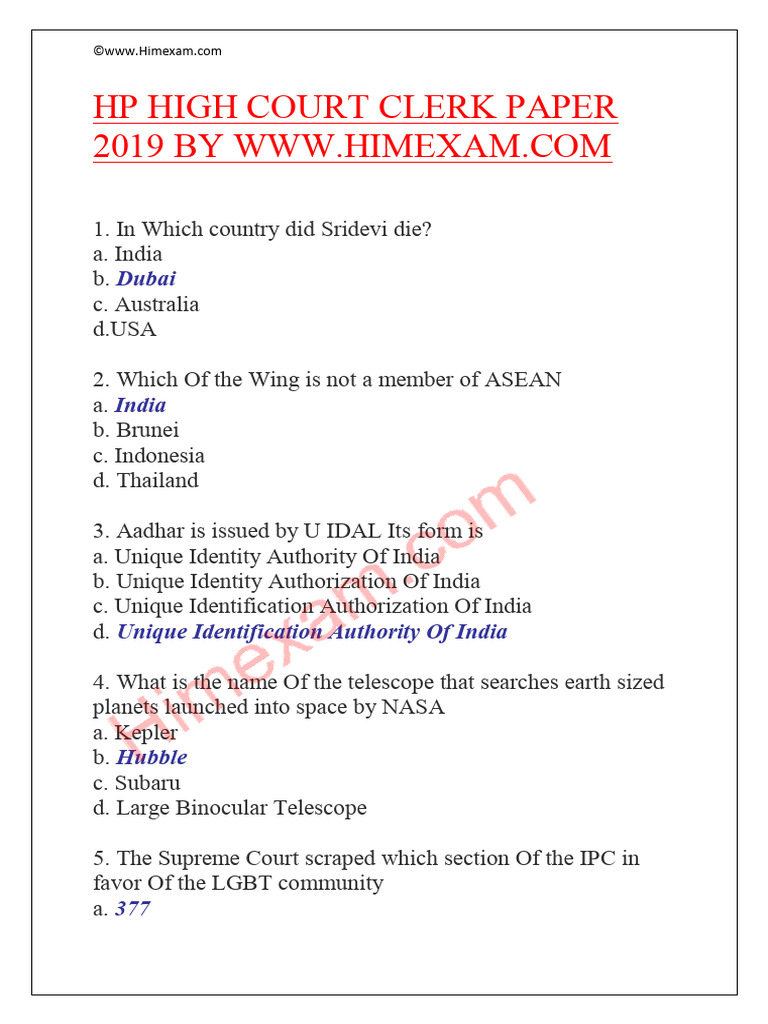 Sodapdf-Converted-Hp High Court Clerk Paper 2019 by Himexam | PDF