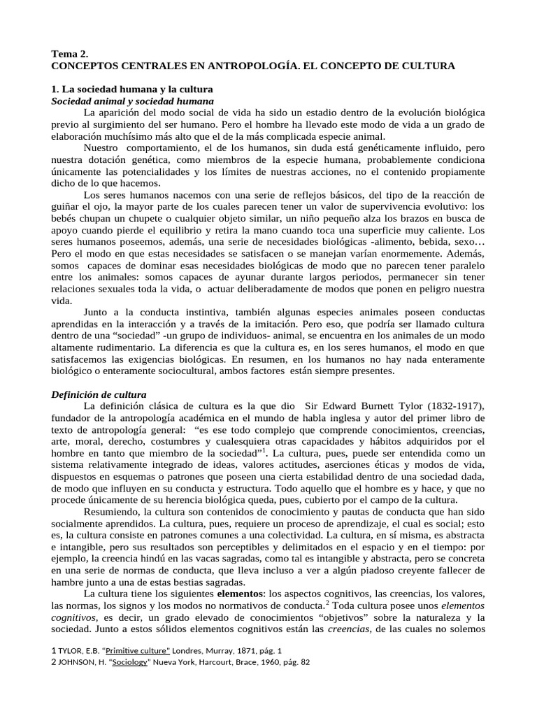 Tema 2. CONCEPTOS CENTRALES EN ANTROPOLOGÍA. EL CONCEPTO DE CULTURA | PDF | Sociedad ...