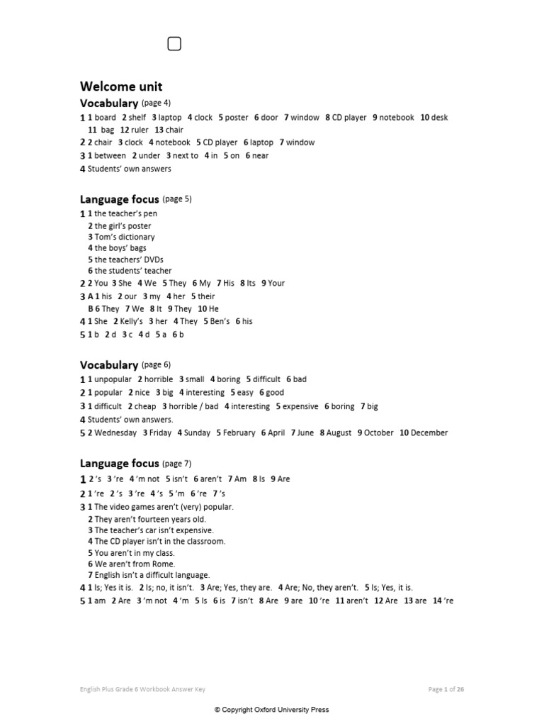 English Plus Grade 6 WB Answer Key | PDF