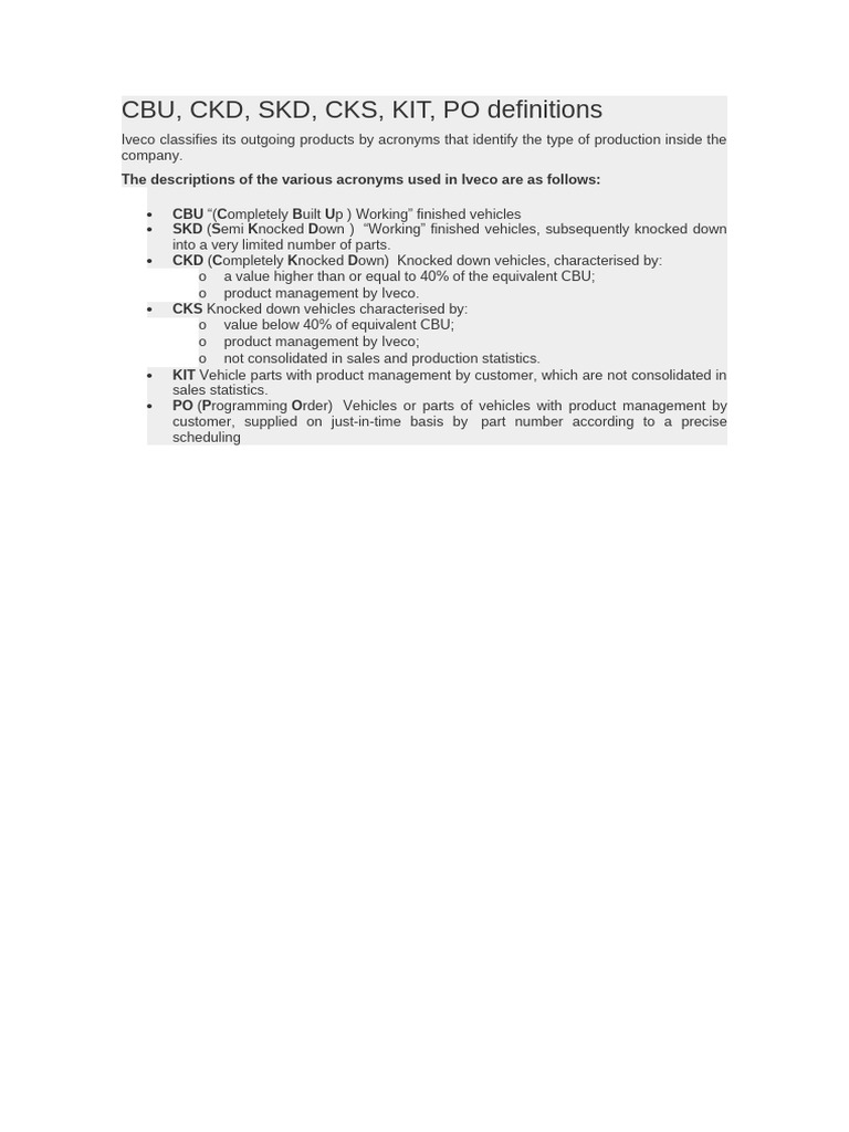 Understanding SKD and CKD Definitions | PDF