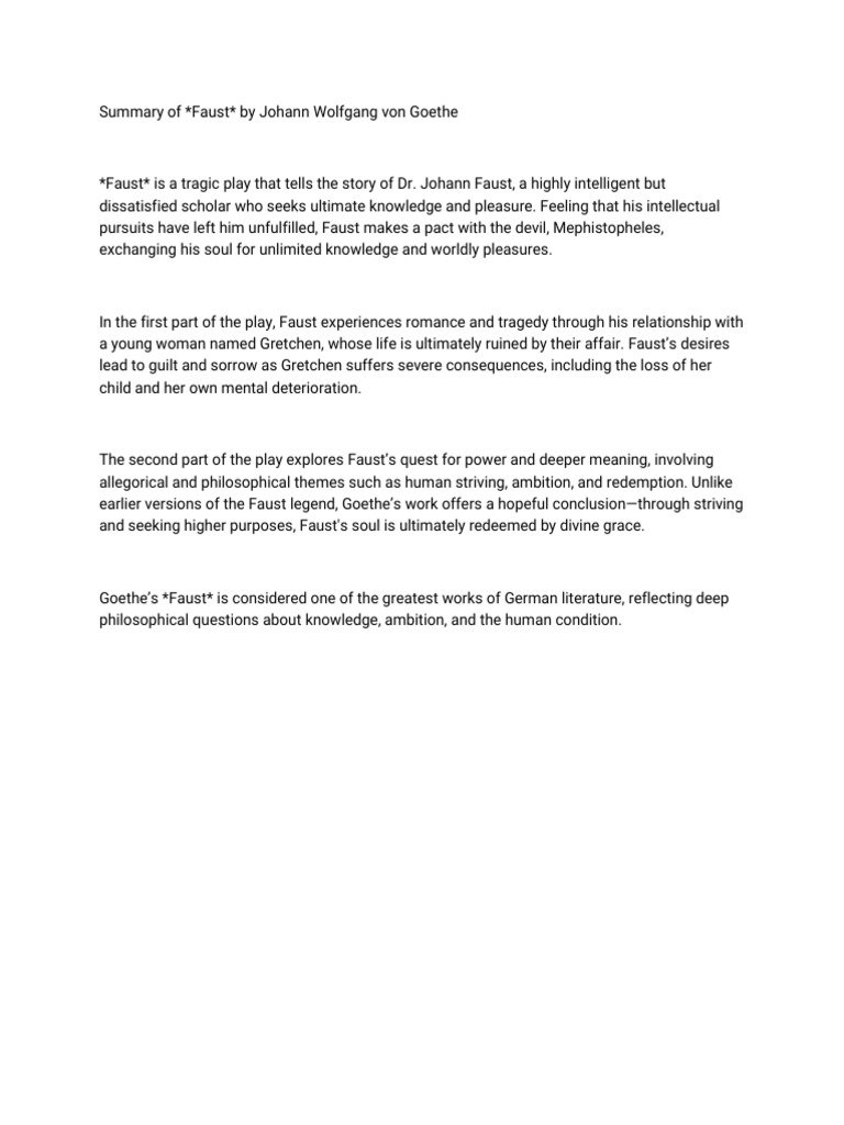 Summary of Goethe's Faust | PDF