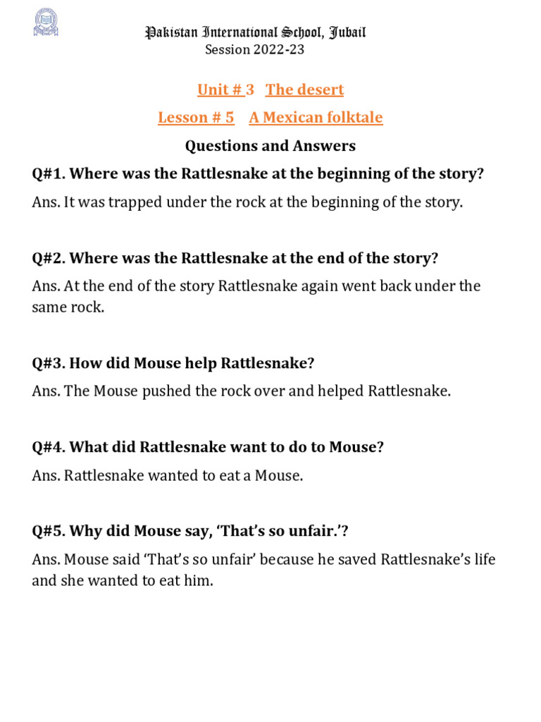 Rattlesnake Folktale Q&A Summary | PDF