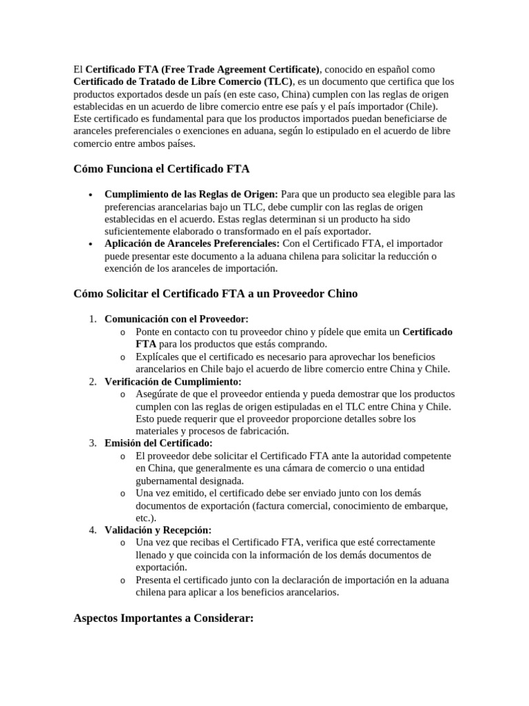 El Certificado FTA | PDF | Arancel | aduana