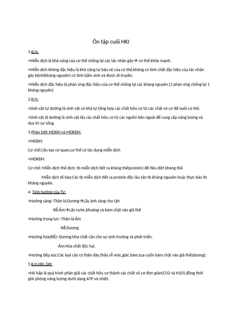 Ôn tập cuối HKI sinh 11 | PDF