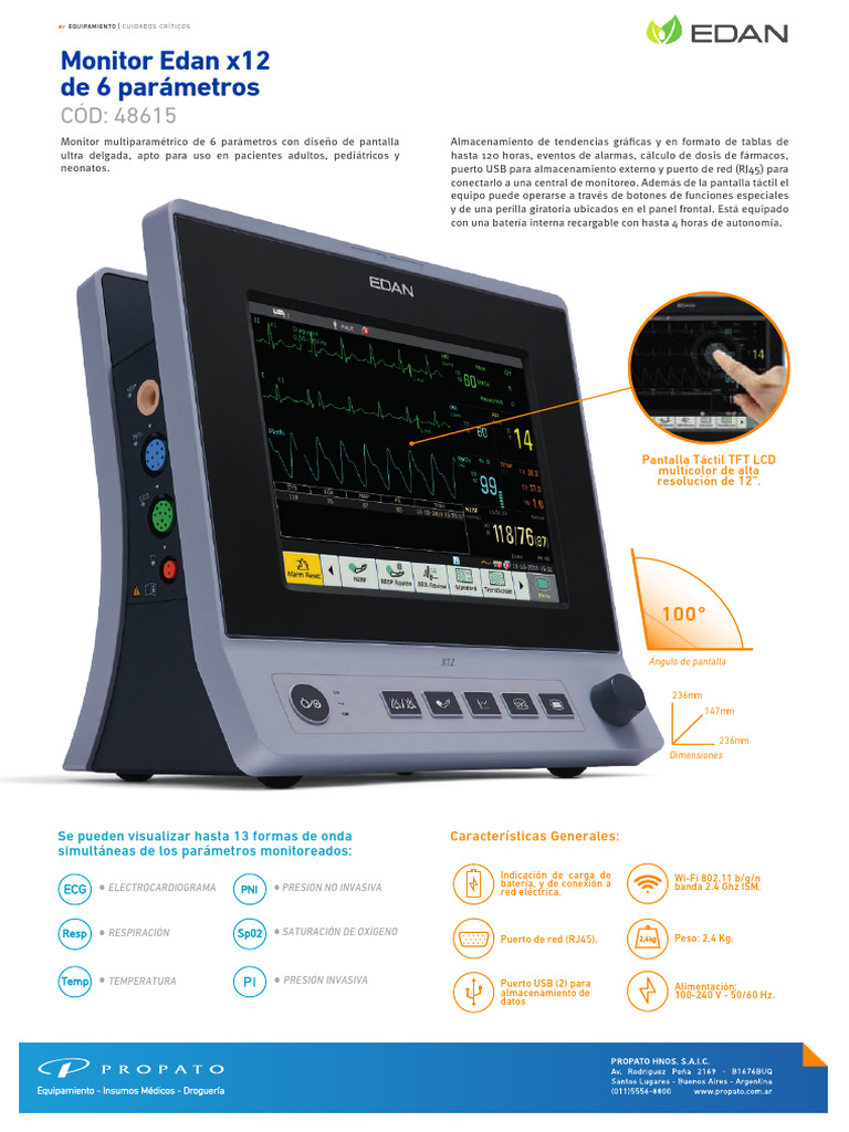 MONITOR 6 PARAMETROS EDAN X12 48615 - Compressed | PDF | Presión sanguínea | Electrocardiografia