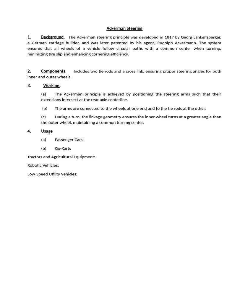 Ackerman Steering Mechanism Explained | PDF