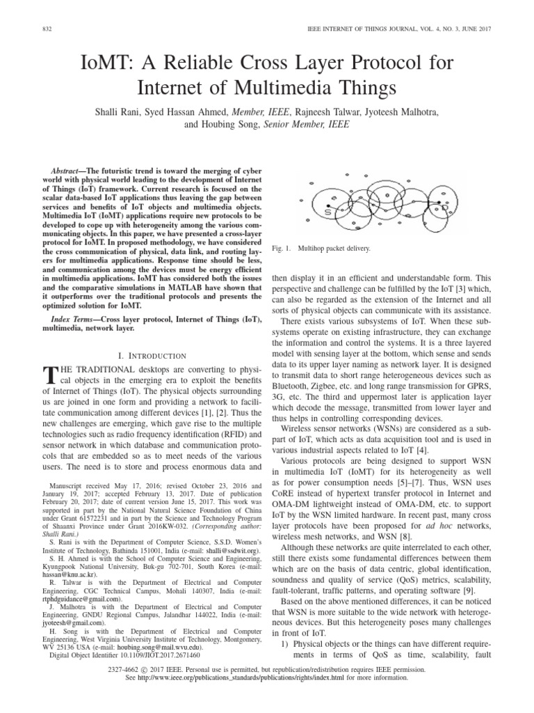 IoMT A Reliable Cross Layer Protocol For Internet of Multimedia Things | PDF | Internet Of ...