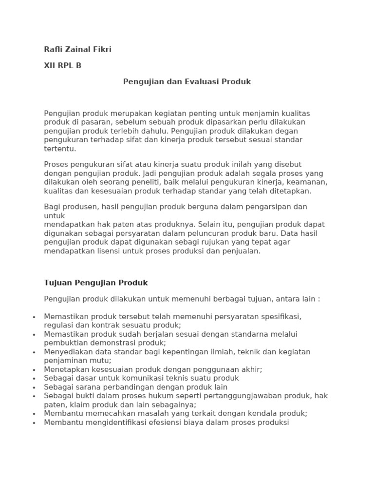 Rafli Zainal Fikri - XII RPL B - PENGUJIAN DAN EVALUASI PRODUK | PDF