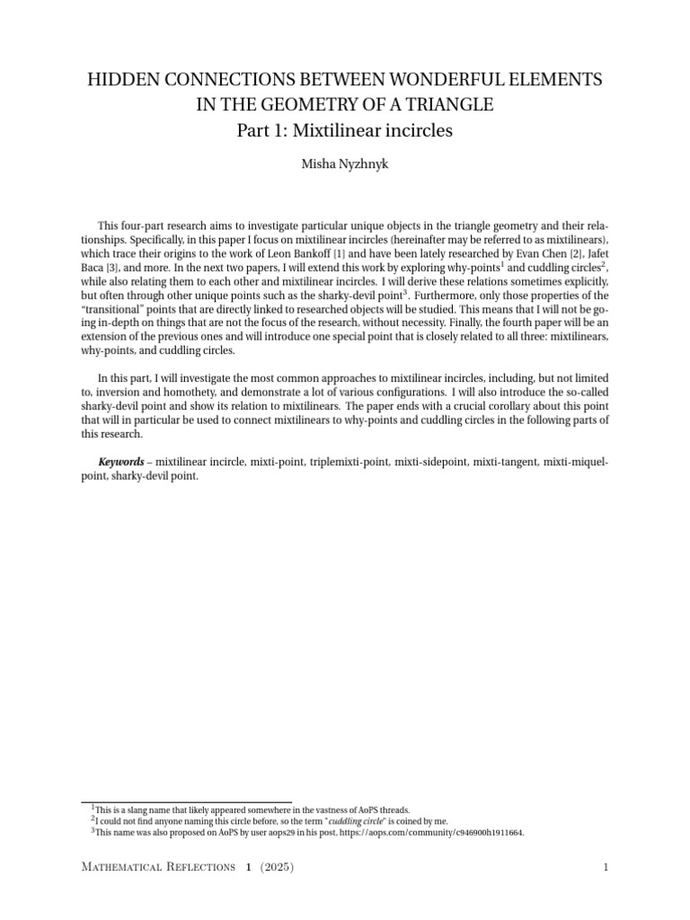 MR 1 2025 Mixtilinear Incircles | PDF | Circle | Elementary Geometry