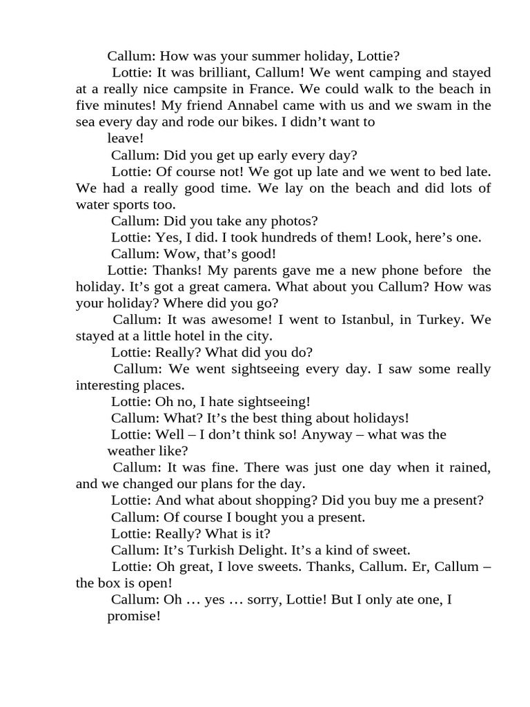 Callum and Lottie's Holiday Chats | PDF