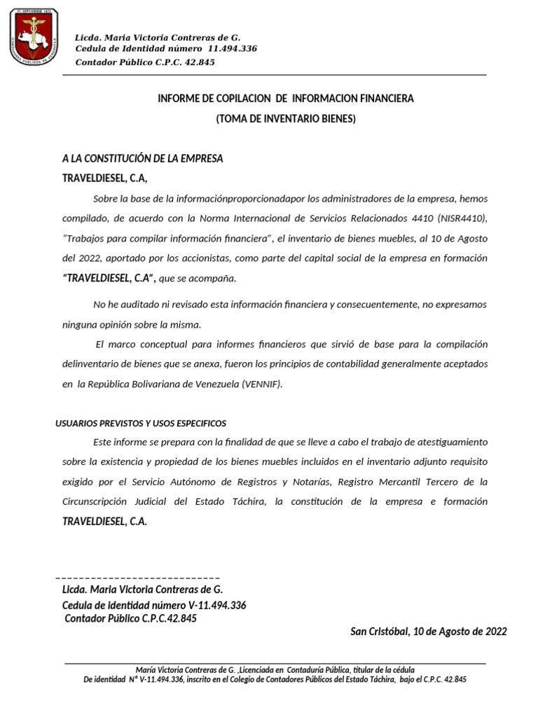 Informe Portada | PDF | Contador | Contabilidad