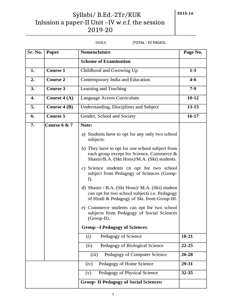 B - Ed Syllabus With A Chapter Raod Safety | PDF | Child Development ...