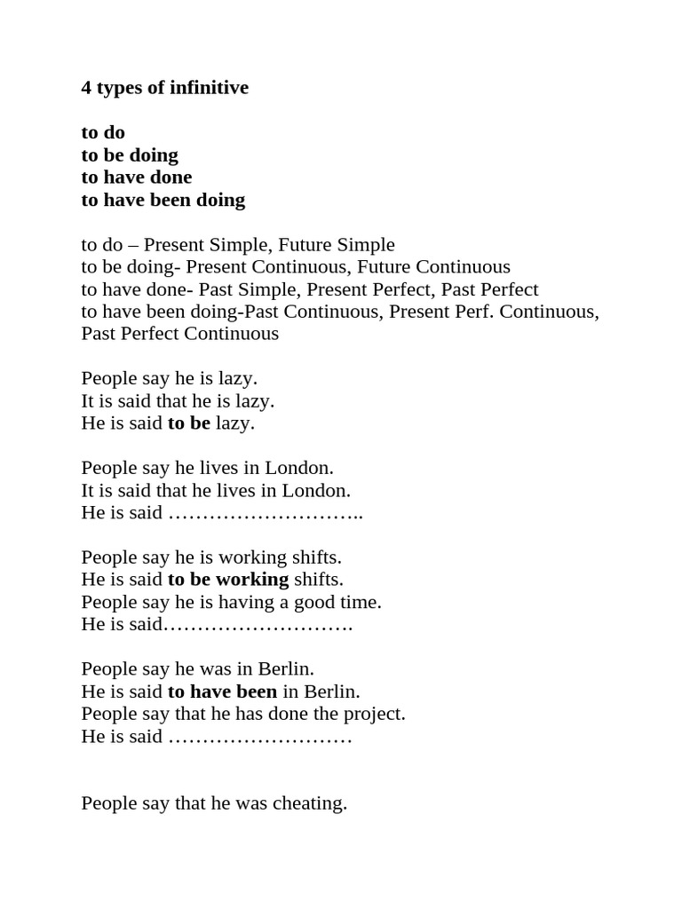 4 Types of Infinitive | PDF