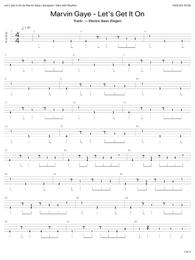 Marvin Gaye - Let's Get It On (Electric Bass (finger) tab from ...