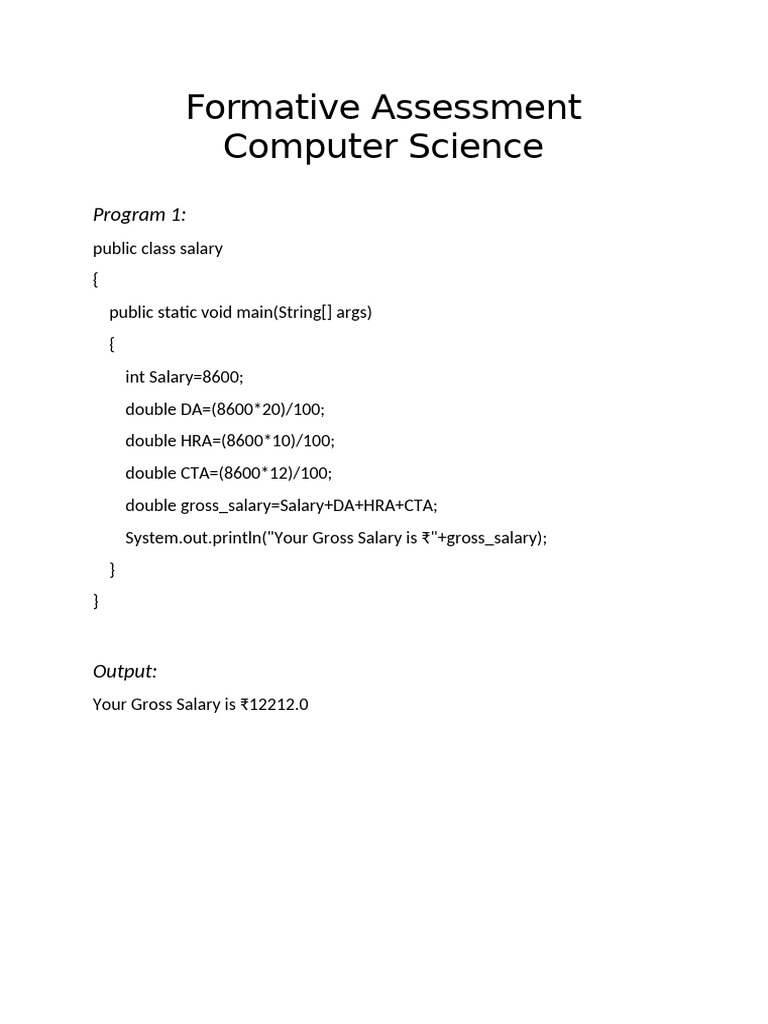 Computer Science Formative Assessment | PDF