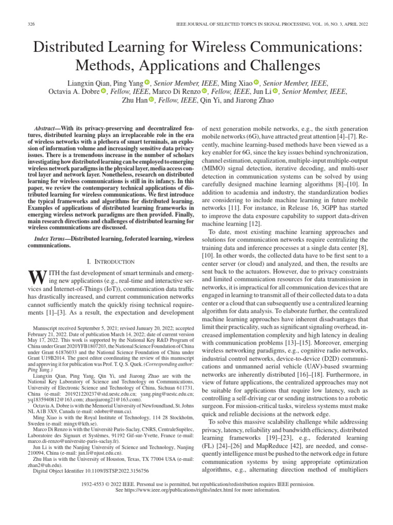 Distributed Learning For Wireless Communications Methods Applications and Challenges | PDF | Map ...