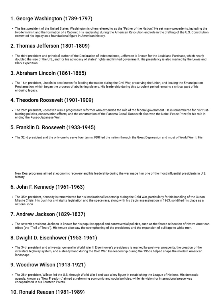 Renowned US Presidents and How They Helped Shape America Today | PDF ...
