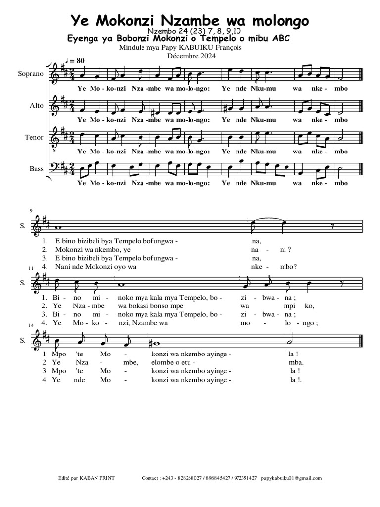 Nzembo 24 (23) Bobonzi Mokonzi o Tempelo Abc_papy Kabuiku François | PDF
