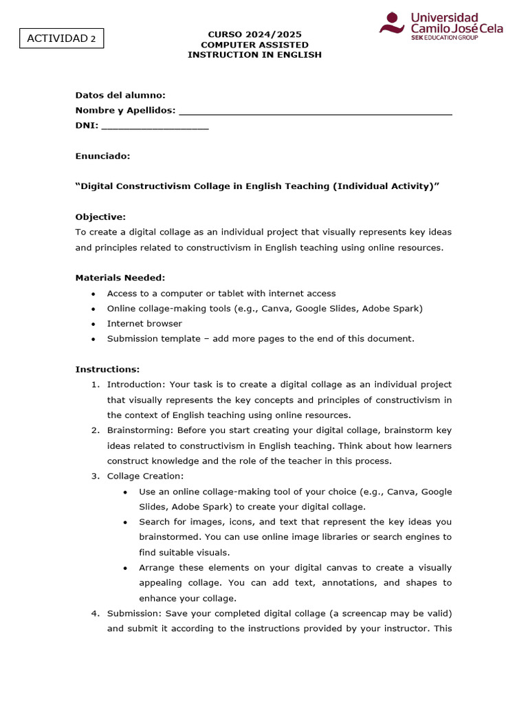 actividad 2 | PDF | Constructivism (Philosophy Of Education) | Collage