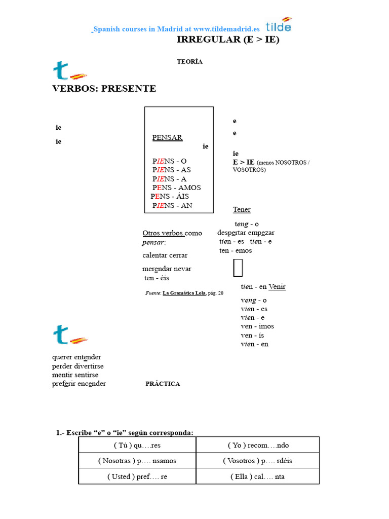 Verbos Presente Irregular - E-IE | PDF