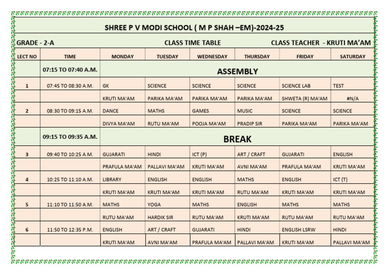 Grade-2-A Fix Time Table | PDF