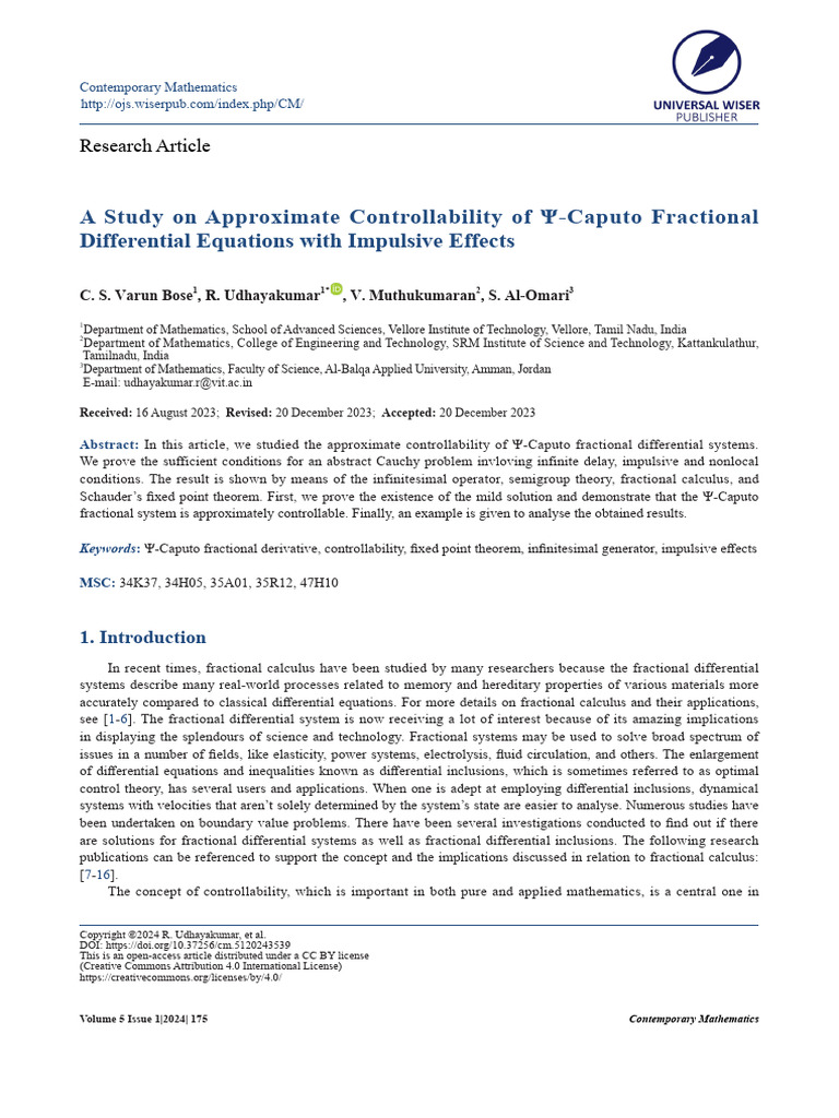 A Study On Approximate Controllability of PS-Caput | PDF | Mathematics ...