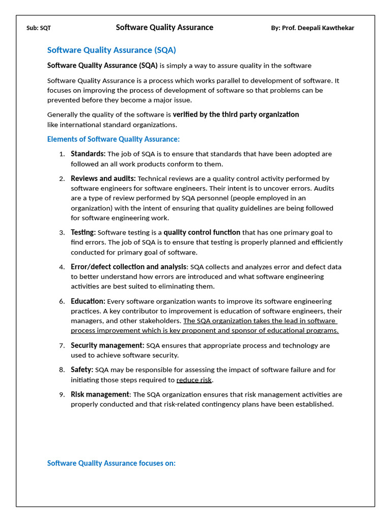 1. Software Quality Assurance | PDF | Software Quality | Quality Assurance