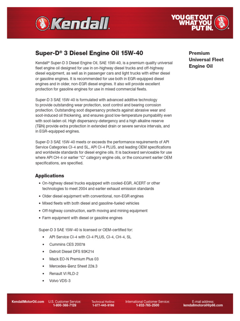 Kendall Super D 3 15W 40 | PDF | Motor Oil | Engineering