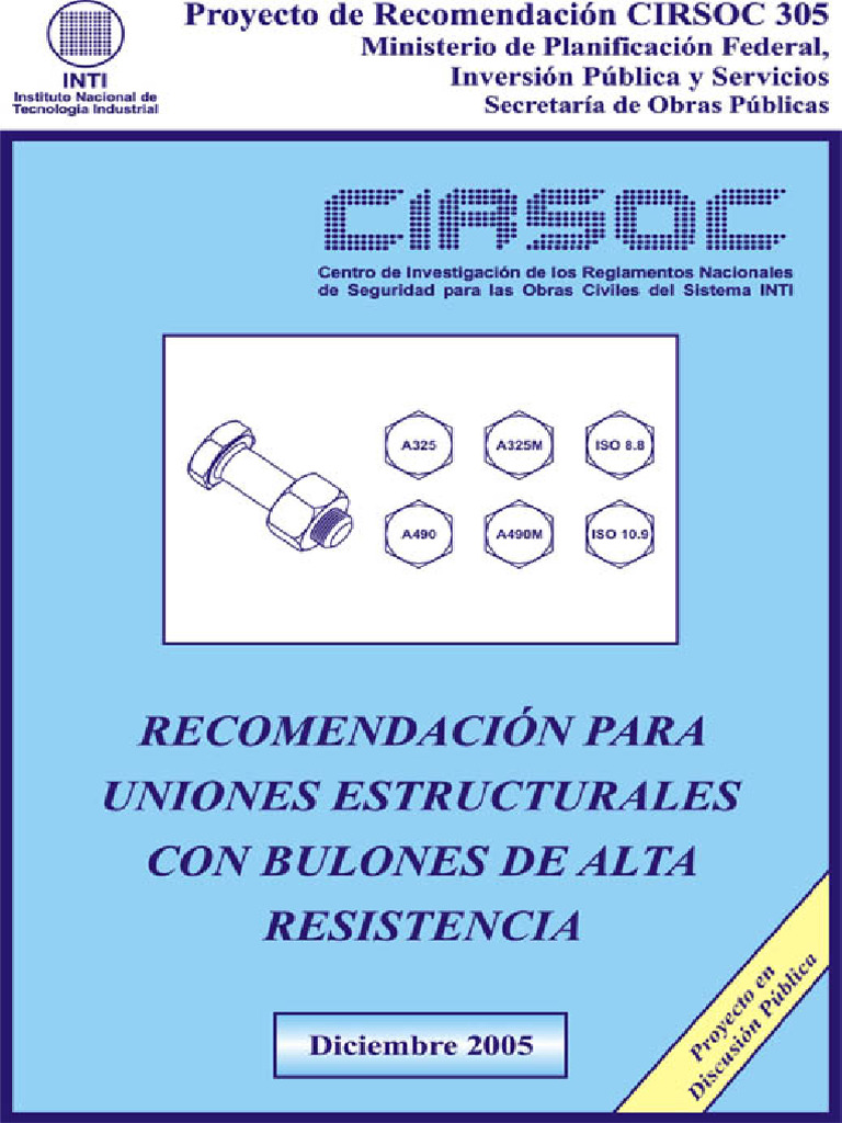 Cirsoc 305-Bulones | PDF | Arandela (Hardware) | Resistencia Eléctrica y Conductancia