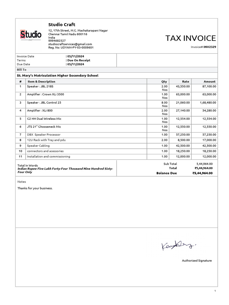 Invoice for Audio Equipment Purchase | PDF