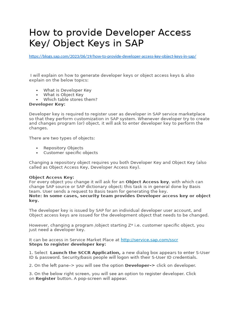 How To Create Developer Access Key Object Access Key | PDF | User (Computing) | Password