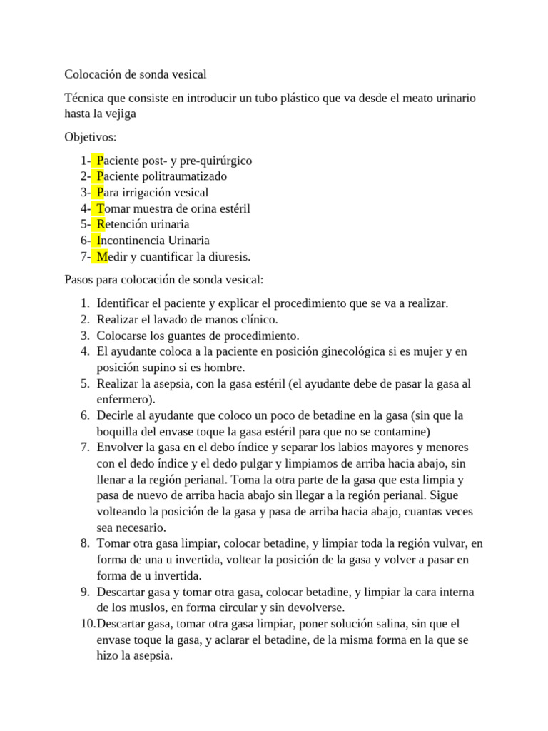 Guía para la colocación de sonda vesical | PDF