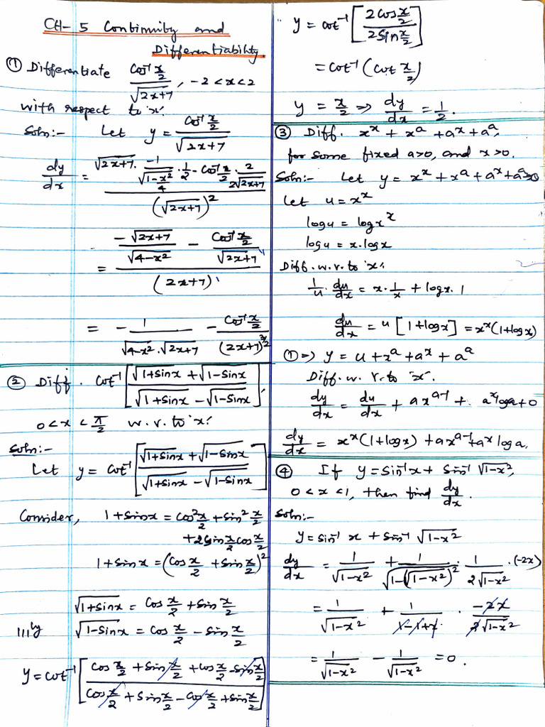 CH 5 Continuity & Differentiability Practice Questions | PDF