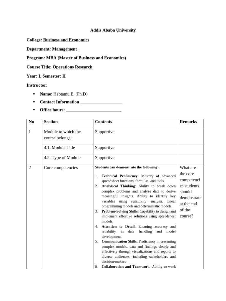 MBA Operations Research Course | PDF | Data Analysis | Mathematical ...