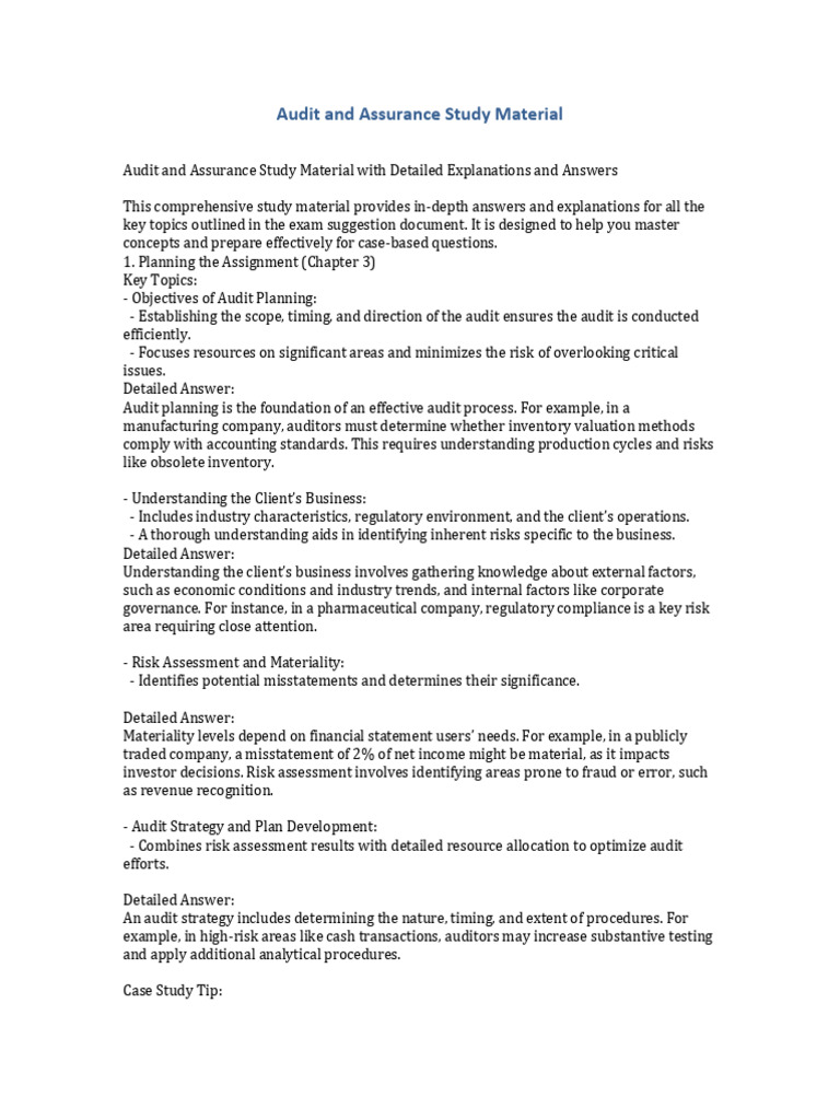 Audit and Assurance Study Guide | PDF | Audit | Internal Control