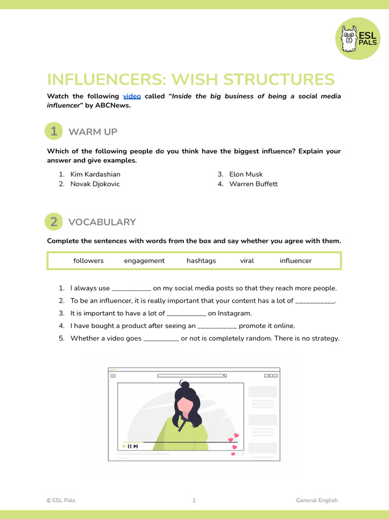 AdultGeneralIntermediate1SV Influencers - Wish Structures | PDF
