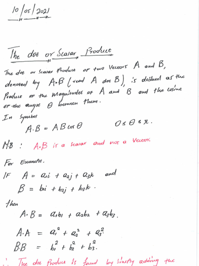 The dot or scalar product and Vector cross product | PDF