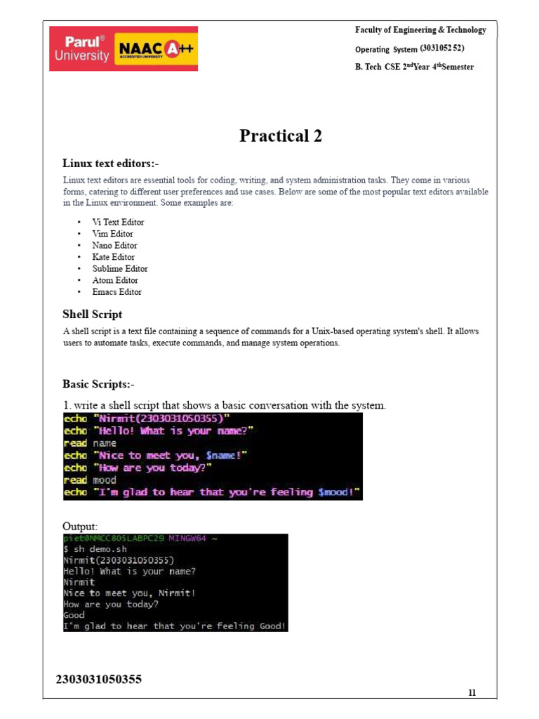 practical 2,3 os | PDF | Scripting Language | Shell (Computing)