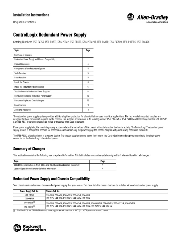 ControlLogix Redundant Power Supply Installation Instructions | PDF ...