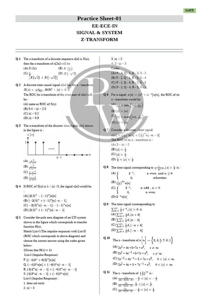 Z Transform _ Practice Sheet 01 | PDF | Signal Processing | Telecommunications Engineering