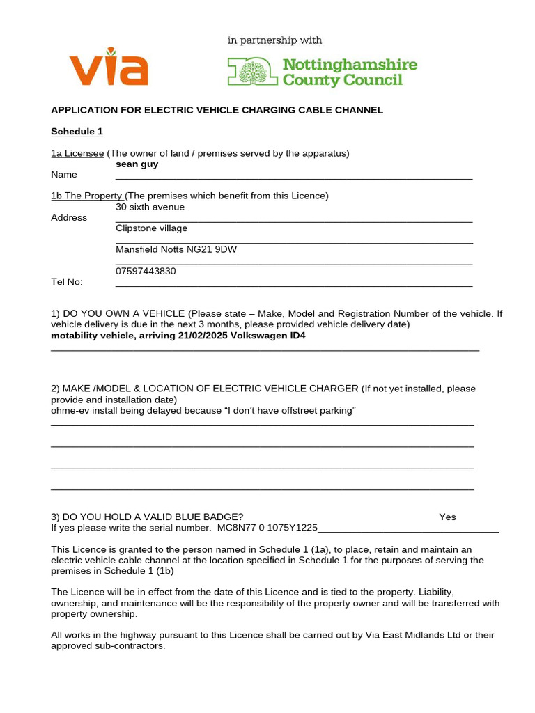 Electric Vehicle Charging Licence Application | PDF | License | Indemnity