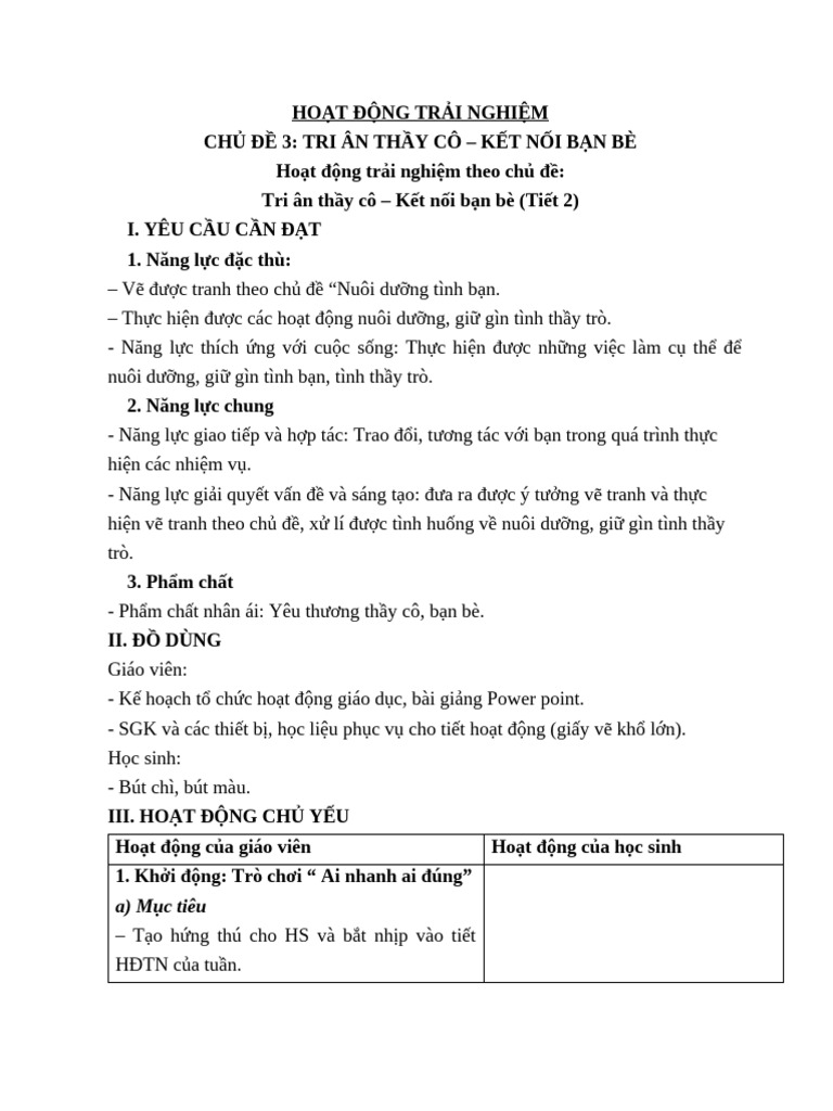 HOẠT ĐỘNG TRẢI NGHIỆM TUAN11 TIET2 | PDF