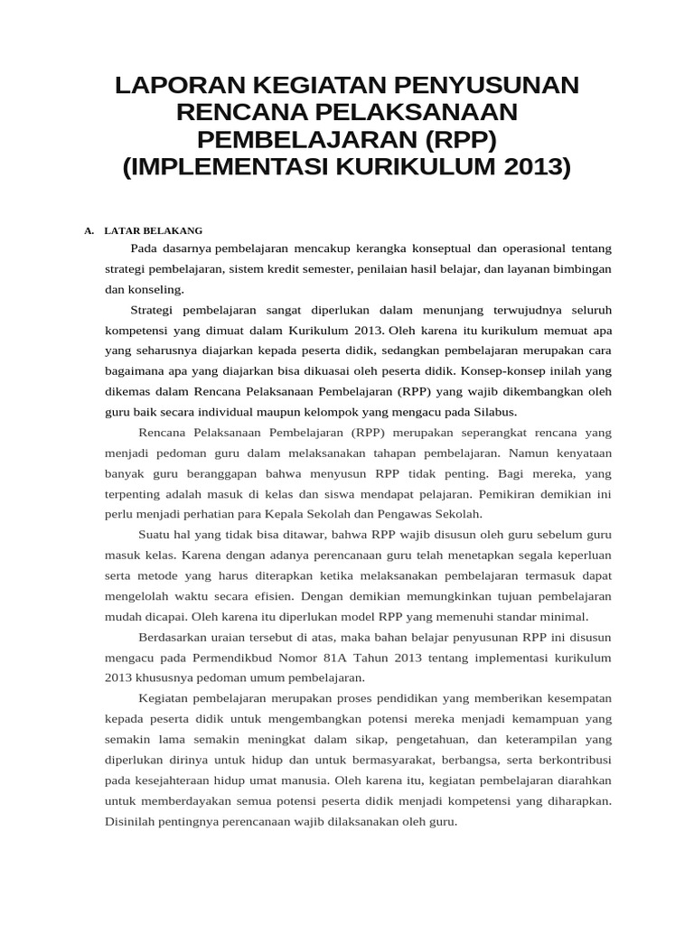 Laporan Kegiatan Penyusunan Rencana Pelaksanaan Pembelajaran | PDF