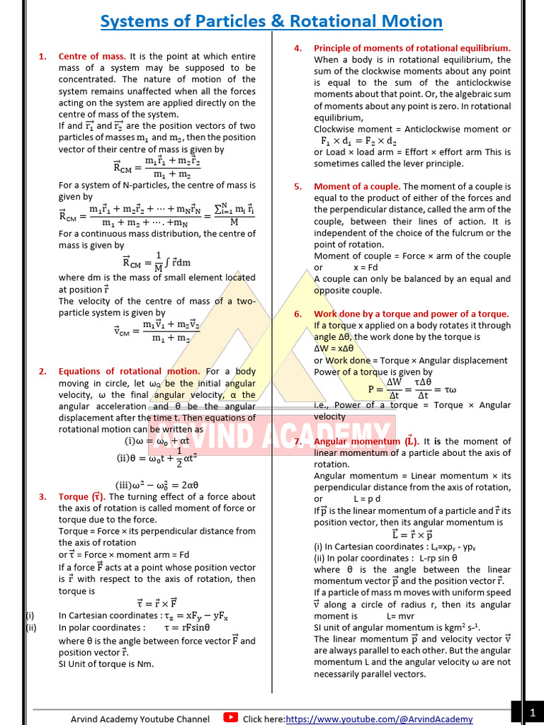 Chap 7 Systems of Particles & Rotational Motion | PDF | Rotation Around A Fixed Axis | Torque