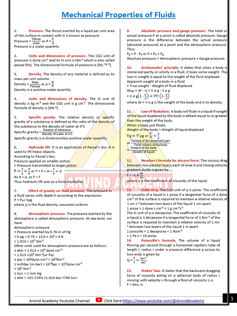 Chap 10 Mechanical Properties of Fluids | PDF | Pressure | Density