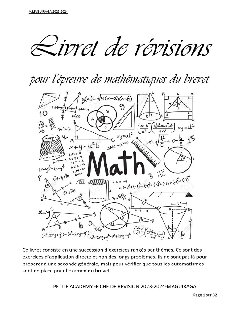 Révisions Mathématiques Brevet 2024 | PDF | Triangle | Probabilité