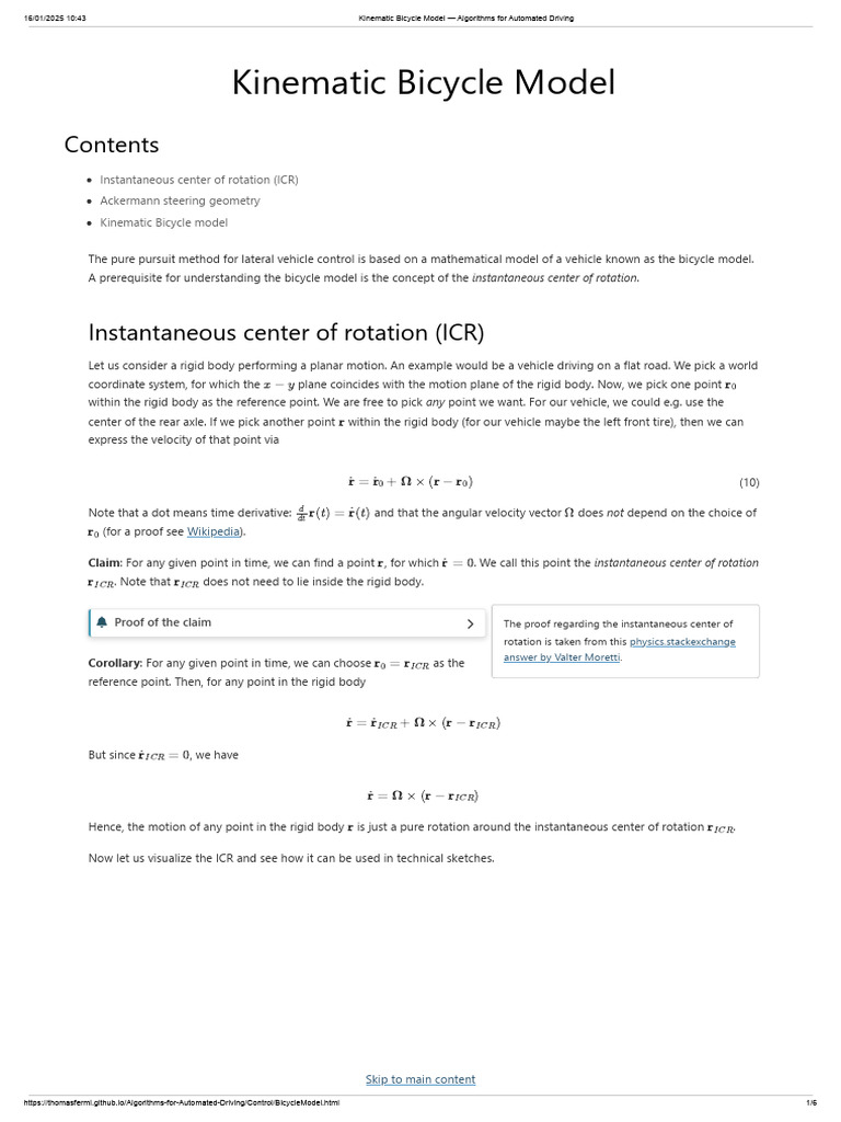 Kinematic Bicycle Model — Algorithms for Automated Driving | PDF | Kinematics | Euclidean Vector
