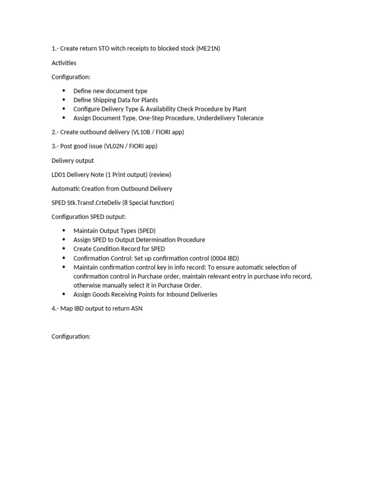 SAP Return STO and Delivery Process | PDF